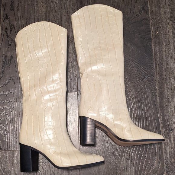 Schultz | Shoes | Shultz Croco Maryana Block Leather Knee High Heeled ...